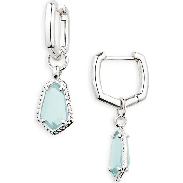 Kendra Scott Geometric Drop Huggie Hoop Earrings - Silver/light Blue Glass