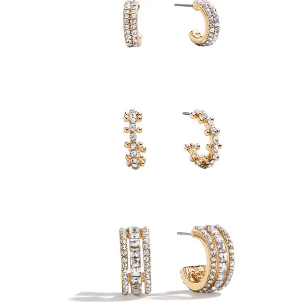Baublebar Claudia Set Of 3 Crystal Huggie Hoop Earrings - Gold