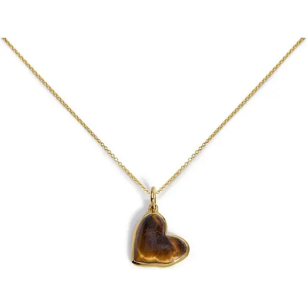 Monica Vinader Tiger's Eye Heart Pendant Necklace - 18k Gold Vermeil / Tigers Eye