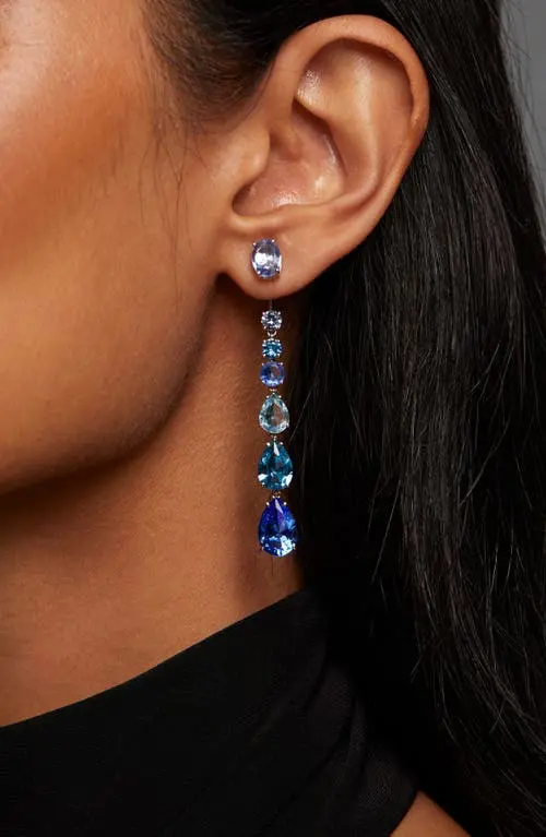Nadri Sunshowere Crystal Front/back Earrings - Rhodium/ Blue