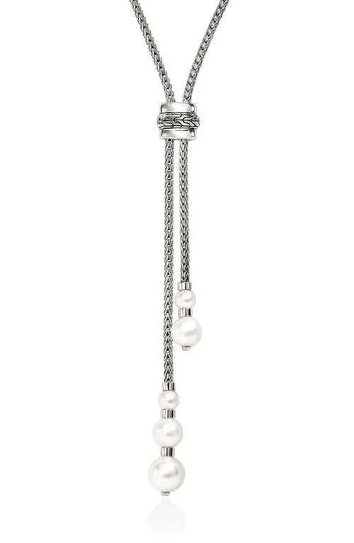 John Hardy Essentials Pearl Lariat Necklace - Silver/ Pearl