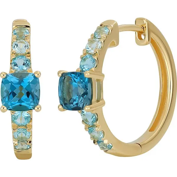 Bony Levy 14k Gold Gemstone Hoop Earrings - 14k Yellow Gold Blue Topaz