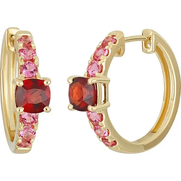 Bony Levy 14k Gold Gemstone Hoop Earrings - 14k Yellow Gold Red Pink