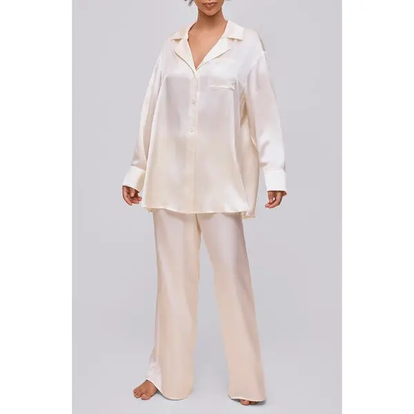 Papinelle Audrey Oversize Mulberry Silk Pajama Top White