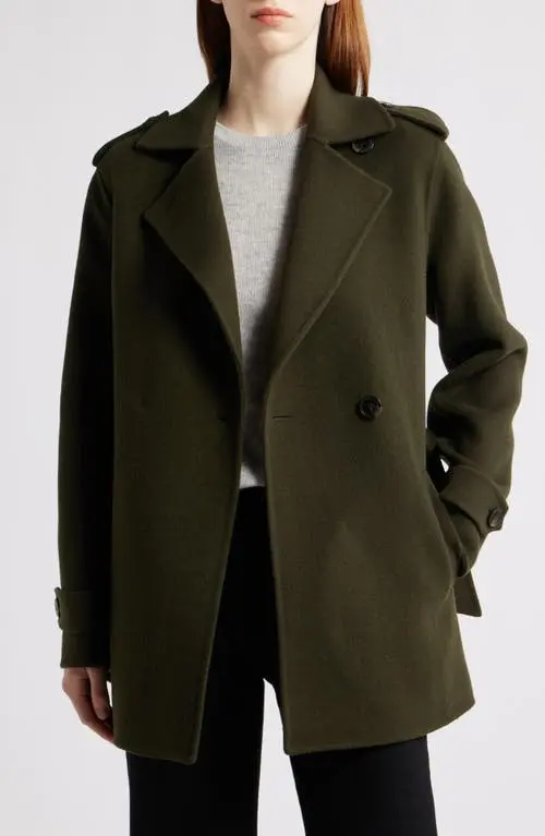 Michael Kors Double Face Wool Blend Crop Trench Coat - Ivy