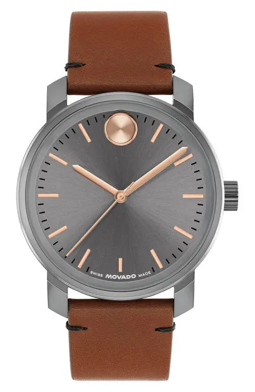Movado Bold Access Leather Strap Watch - Gray Dial