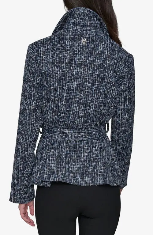 Karl Lagerfeld Paris Belted Tweed Moto Jacket