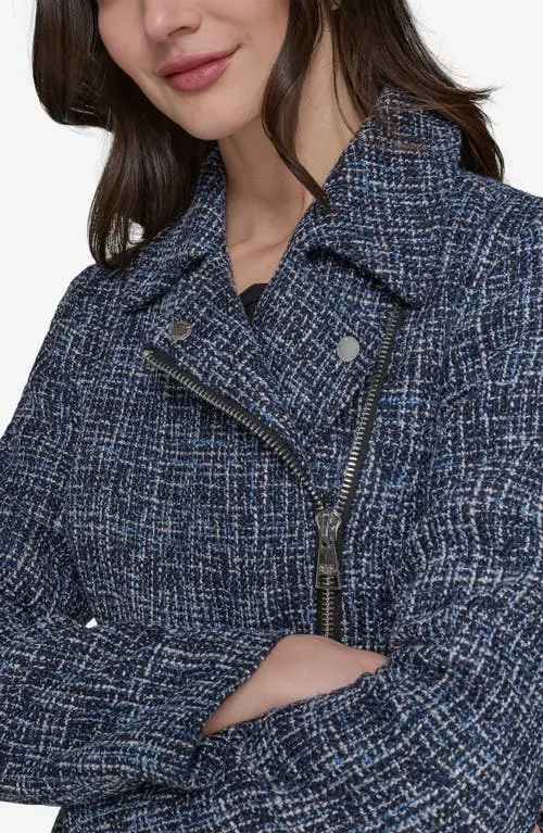 Karl Lagerfeld Paris Belted Tweed Moto Jacket