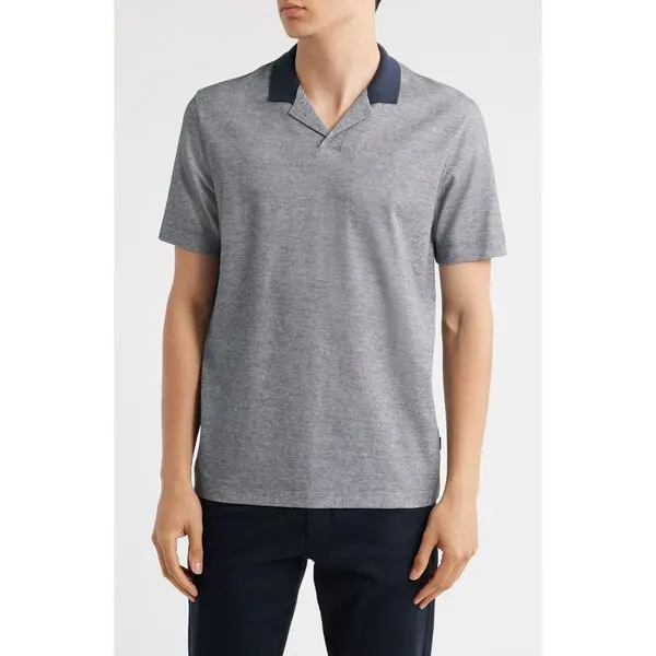 BOSS Pye Textured Johnny Collar Polo - Dark Blue