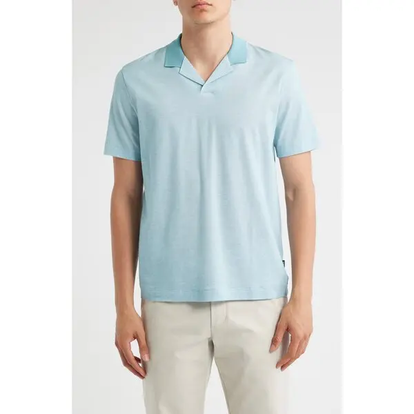 BOSS Pye Textured Johnny Collar Polo - Light Blue