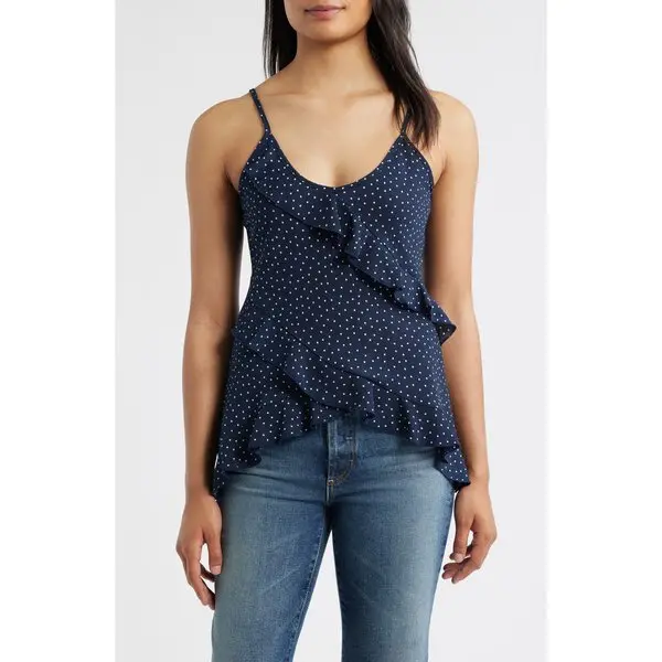 Loveappella Polka Dot Ruffle Camisole - Navy