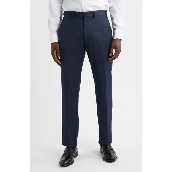 Emporio Armani Flat Front Worsted Wool Dress Pants - Navy