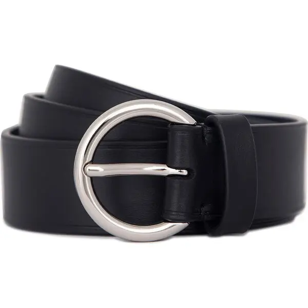 Vince Flat Ring Leather Belt - Black