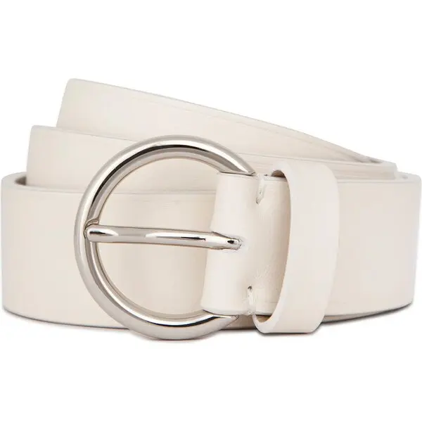 Vince Flat Ring Leather Belt - Milk