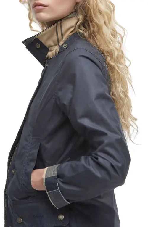 Barbour Fiddich Waxed Cotton Coat - Navy Dress