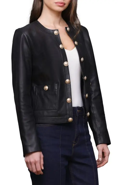 Bagatelle Genuine Leather Collarless Jacket - Black
