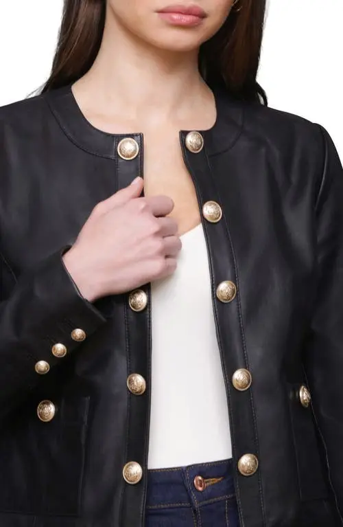 Bagatelle Genuine Leather Collarless Jacket - Black