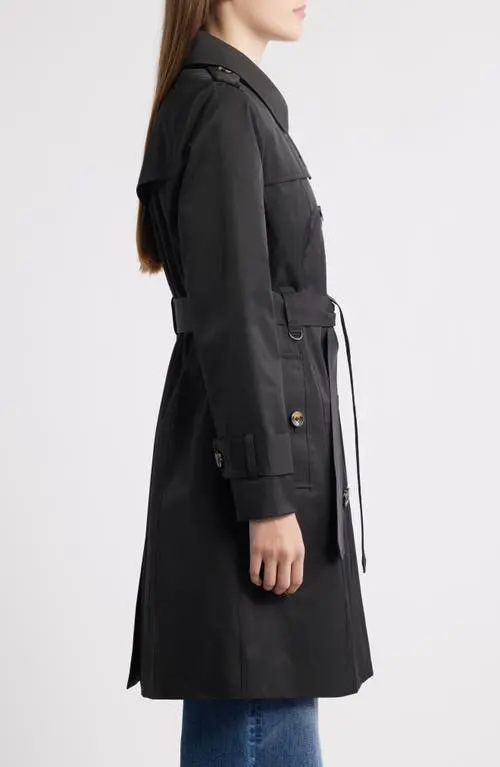 London Fog Double-breasted Trench Coat With Removable Hood - Black
