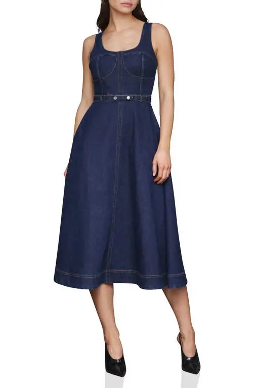 Avec Les Filles Belted Bustier Denim Fit & Flare Dress