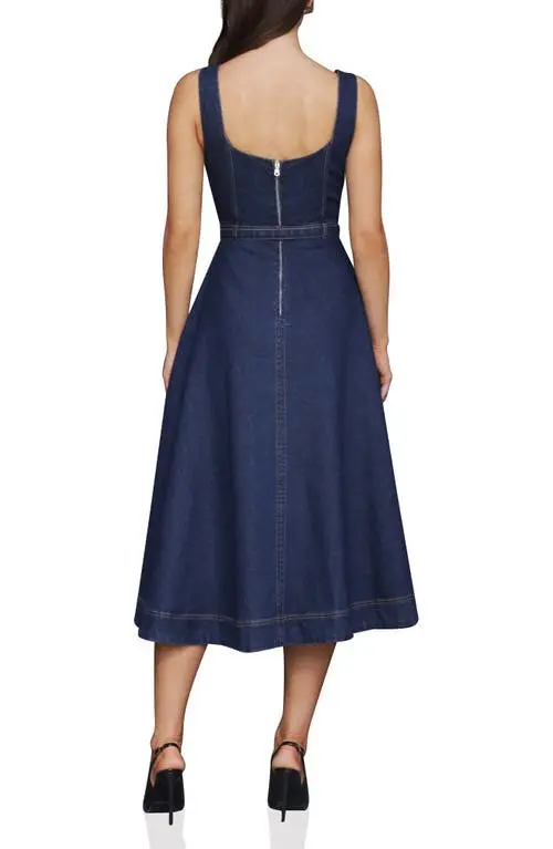 Avec Les Filles Belted Bustier Denim Fit & Flare Dress