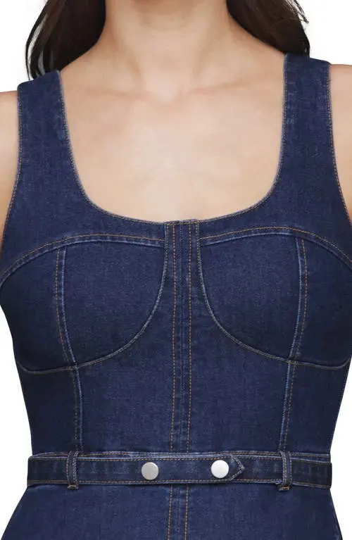 Avec Les Filles Belted Bustier Denim Fit & Flare Dress