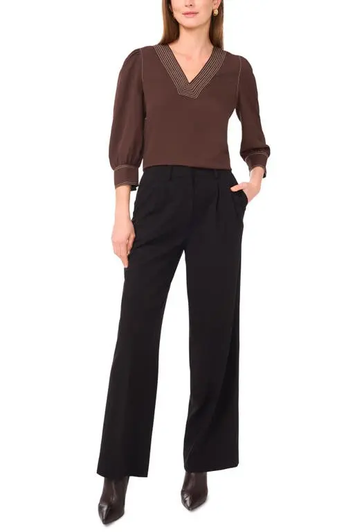 Vince Camuto Topstitched V-neck Top