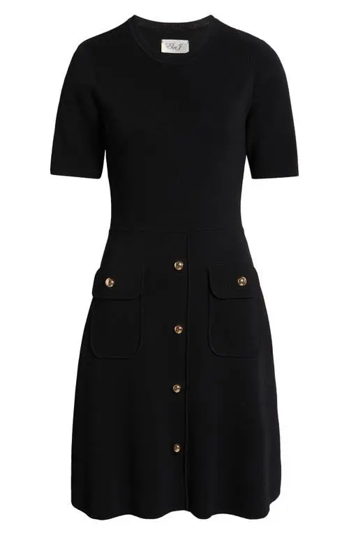 Eliza J Patch Pocket Knit A-Line Dress In Black - 65% Off | Editorialist
