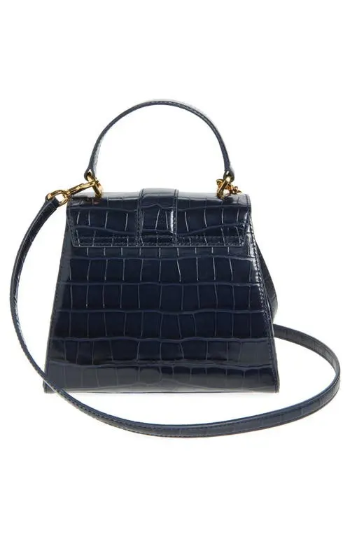 Veronica Beard Crest Lock Croc Embossed Leather Top Handle Bag In