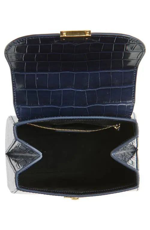Veronica Beard Crest Lock Croc Embossed Leather Top Handle Bag In