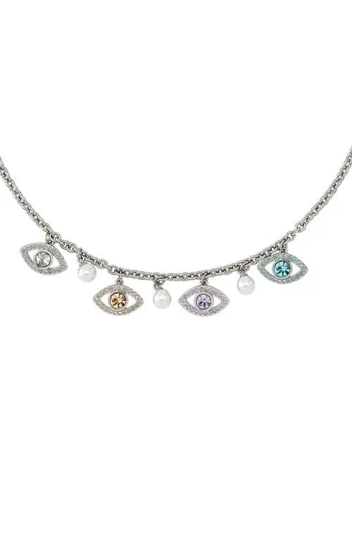 Kurt Geiger Pavé Evil Eye Charm Bib Necklace - Silver Multi