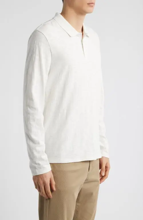 Vince Slub Cotton Long Sleeve Polo - White