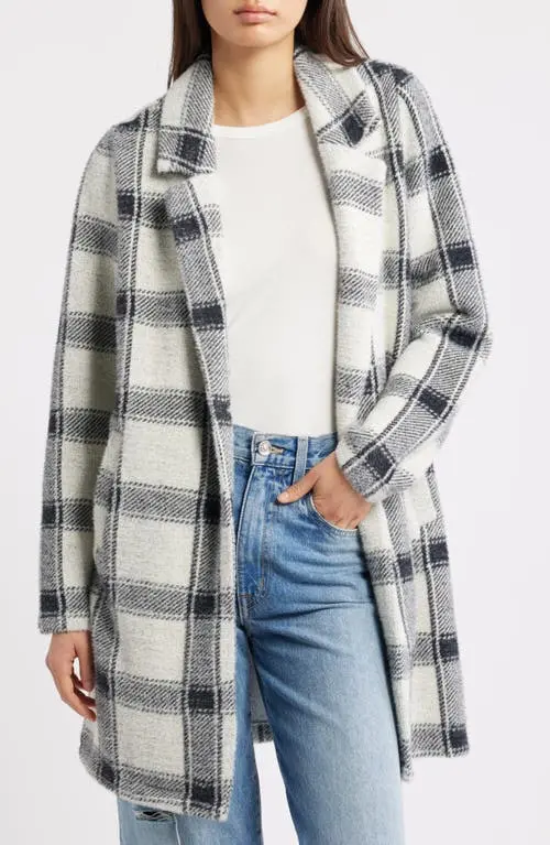 THREAD & SUPPLY Plaid Coat With Removable Bib Hoodie - Black White Plaid