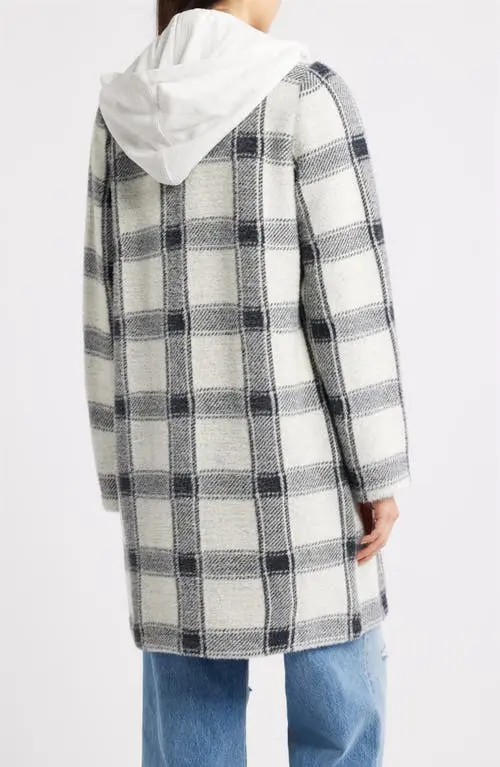 THREAD & SUPPLY Plaid Coat With Removable Bib Hoodie - Black White Plaid
