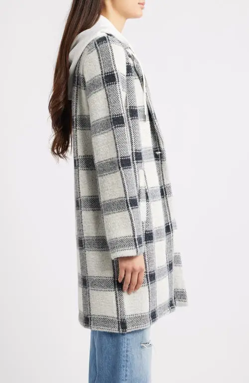 THREAD & SUPPLY Plaid Coat With Removable Bib Hoodie - Black White Plaid