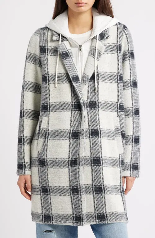 THREAD & SUPPLY Plaid Coat With Removable Bib Hoodie - Black White Plaid