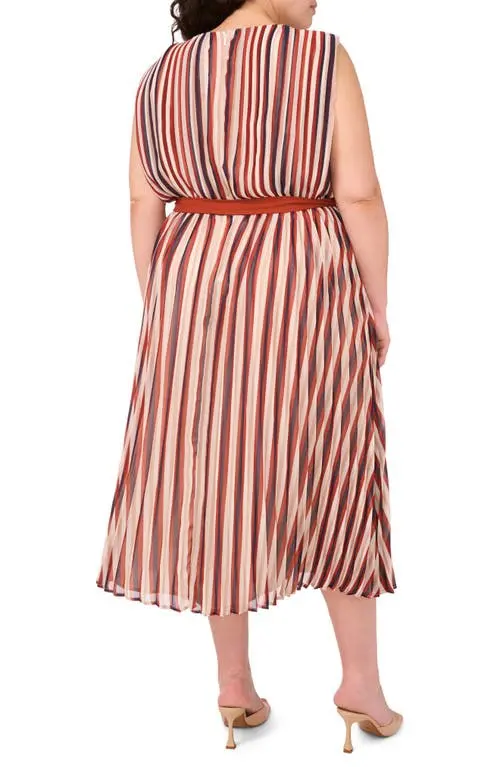Halogen Brandy Street Stripe Pleated Belted Midi Dress