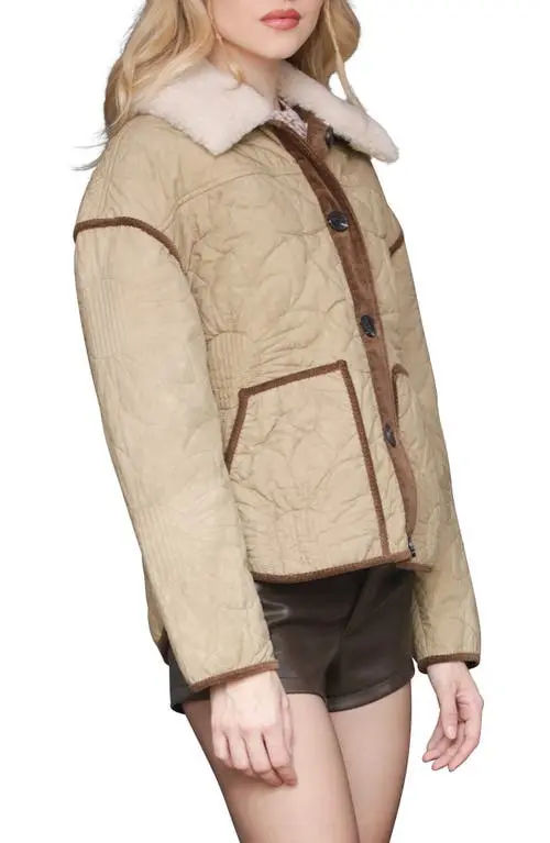 Avec Les Filles Floral Quilted Jacket With Faux-shearling Collar