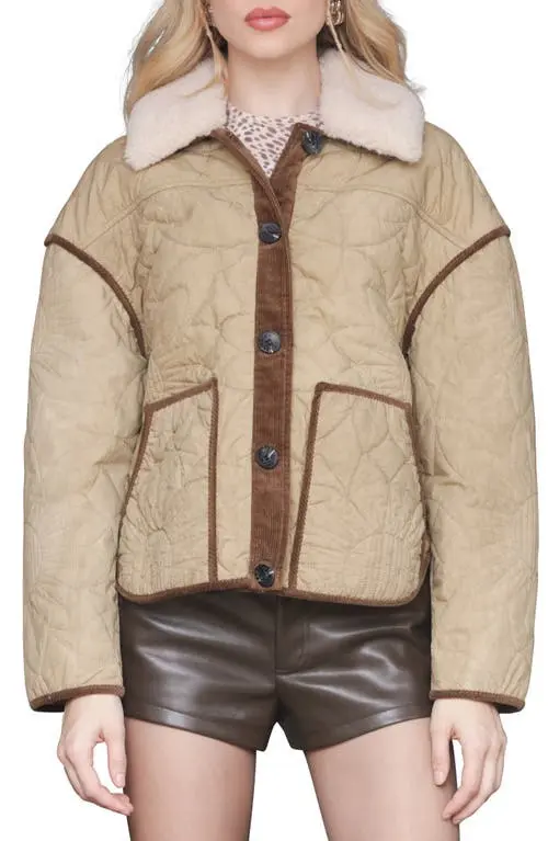 Avec Les Filles Floral Quilted Jacket With Faux-shearling Collar