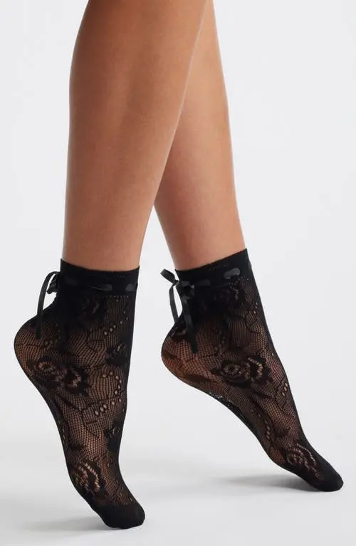CASA CLARA Amaris Floral Lace Ribbon Ankle Socks - Black