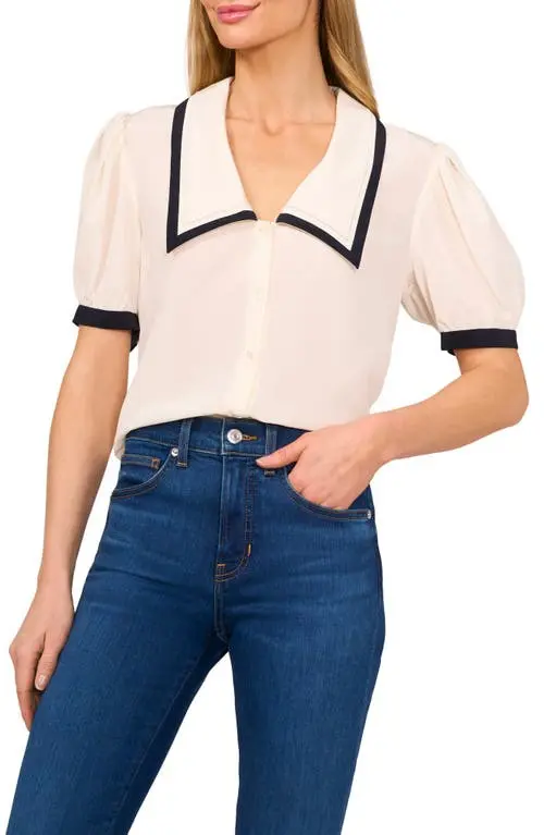 CECE DUPRAZ Contrast Trim Georgette Top - Eggnog