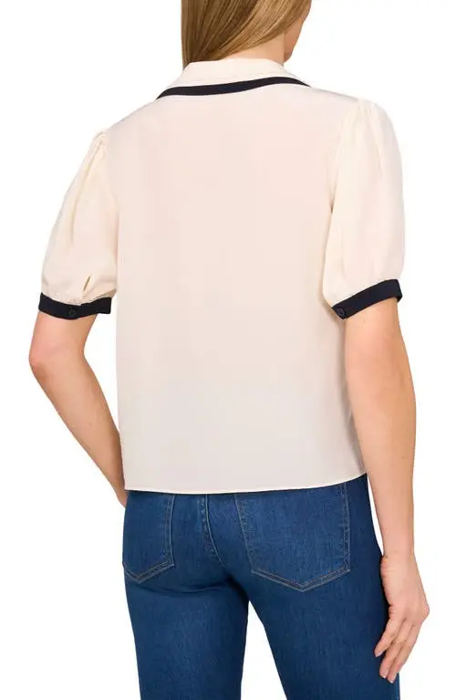 CECE DUPRAZ Contrast Trim Georgette Top - Eggnog