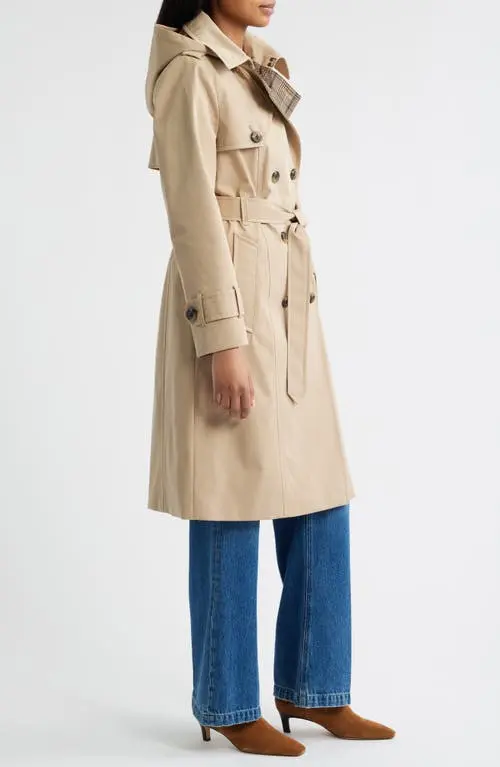 London Fog Heritage Trench Raincoat With Removable Hood In Stone
