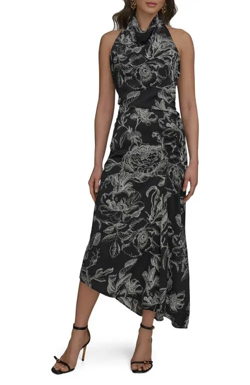 Donna Karan New York Floral Asymmetric Hem Maxi Dress In Black/Cream - 60%  Off | Editorialist