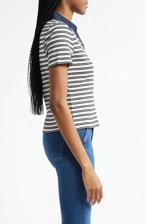 Veronica Beard Kearney Stripe Rib Stretch Cotton Polo - Ecru/navy