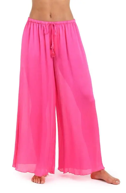SUNSHINE 79 Radiance Textured Satin Cover-up Palazzo Pants - Bright Pink