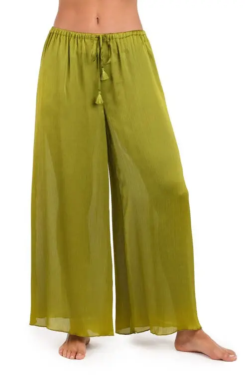SUNSHINE 79 Radiance Textured Satin Cover-up Palazzo Pants - Olive