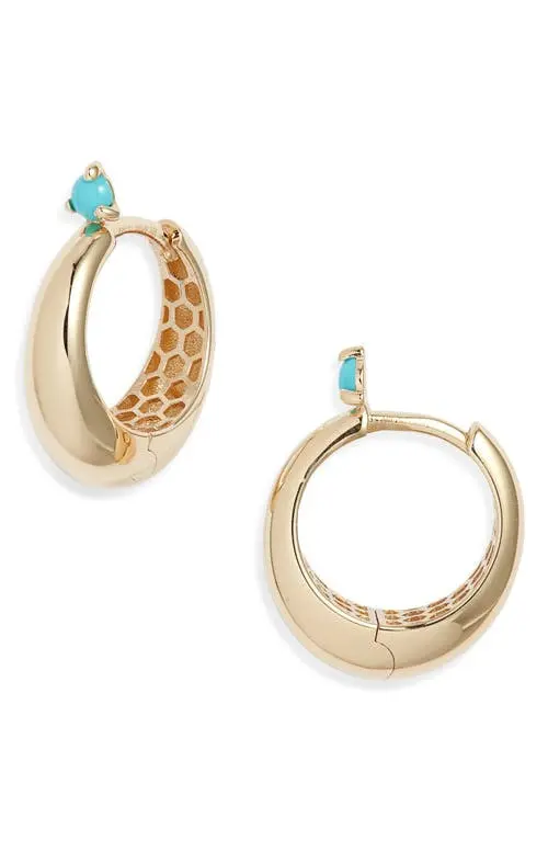 Zoe Chicco 14k Gold Turquoise Dome Hoop Earrings - Yellow Gold