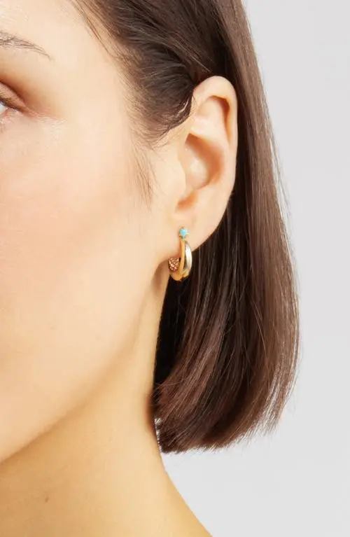 Zoe Chicco 14k Gold Turquoise Dome Hoop Earrings