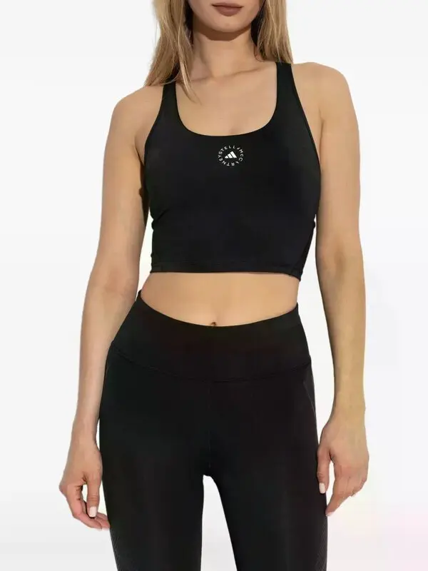 Adidas By Stella McCartney Racer-back Logo-print Top - Black