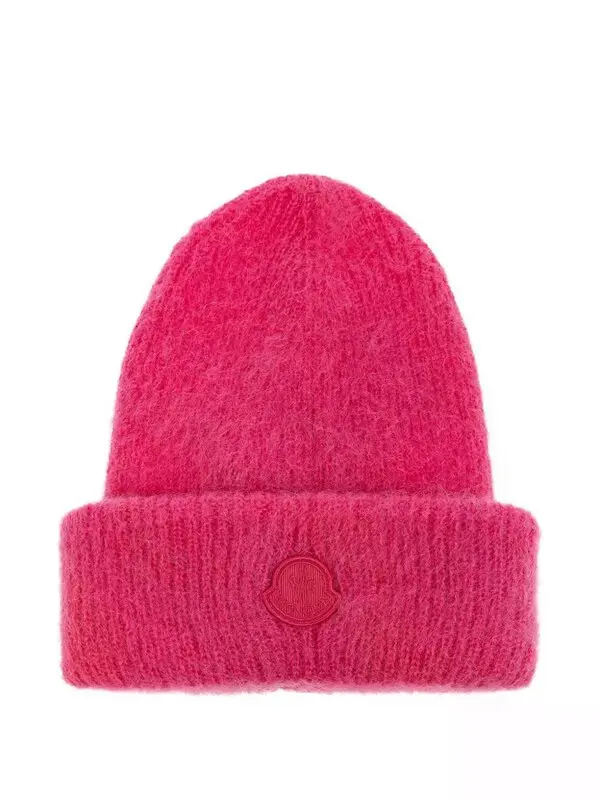 Moncler Logo-patch Mohair-blend Beanie - Pink